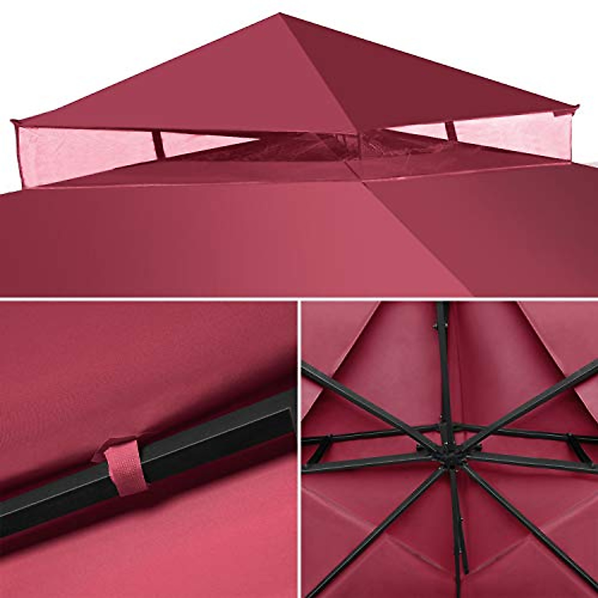 Flexzion 8x8 Gazebo Canopy Replacement Top Waterproof Cover - Outdoor Gazebo Canopy Cover - Double Tier UV30 Cover for Canopies, Garden, Patio, Yard Tent (Red)