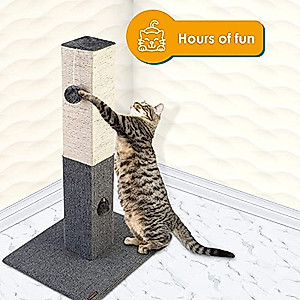 PAWBEE - 32" Cat Scratching Post - Tall Cat Scratching Posts for Indoor Cats - Sisal Rope Cat Scratchers - Cat Scratch Post for Small & Large Cats - Cat Post Tower with Jingle Bell Toy - Cat Scratcher