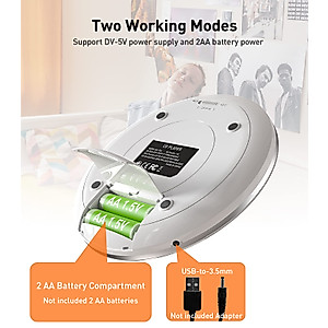 QUALORI CD Player Portable with Headphones,Small Discman CD Player, Anti-Skip and Shockproof for Home,Travel,Car, Personal Compact Music CD Walkman for Kids/Students/Seniors-White