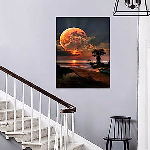 HAPPIShare DIY 5D Diamond Painting Kit, Full Diamond Seaside Moon Beach Embroidery Rhinestone Cross Stitch Arts Craft Supply for Home Wall Decor