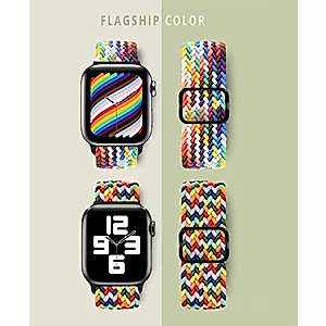 Atenzol Braided Solo Loop Compatible with Apple Watch Bands 38mm 40mm 41mm 42mm 44mm 45mm 49mm Women Men, Adjustable Buckle, Stretchy Elastics Sport Wristband for iWatch Ultra 8 7 6 SE 5 4 3 2 1 (1-Rainbow+Pride Edition, 38mm 40mm 41mm)