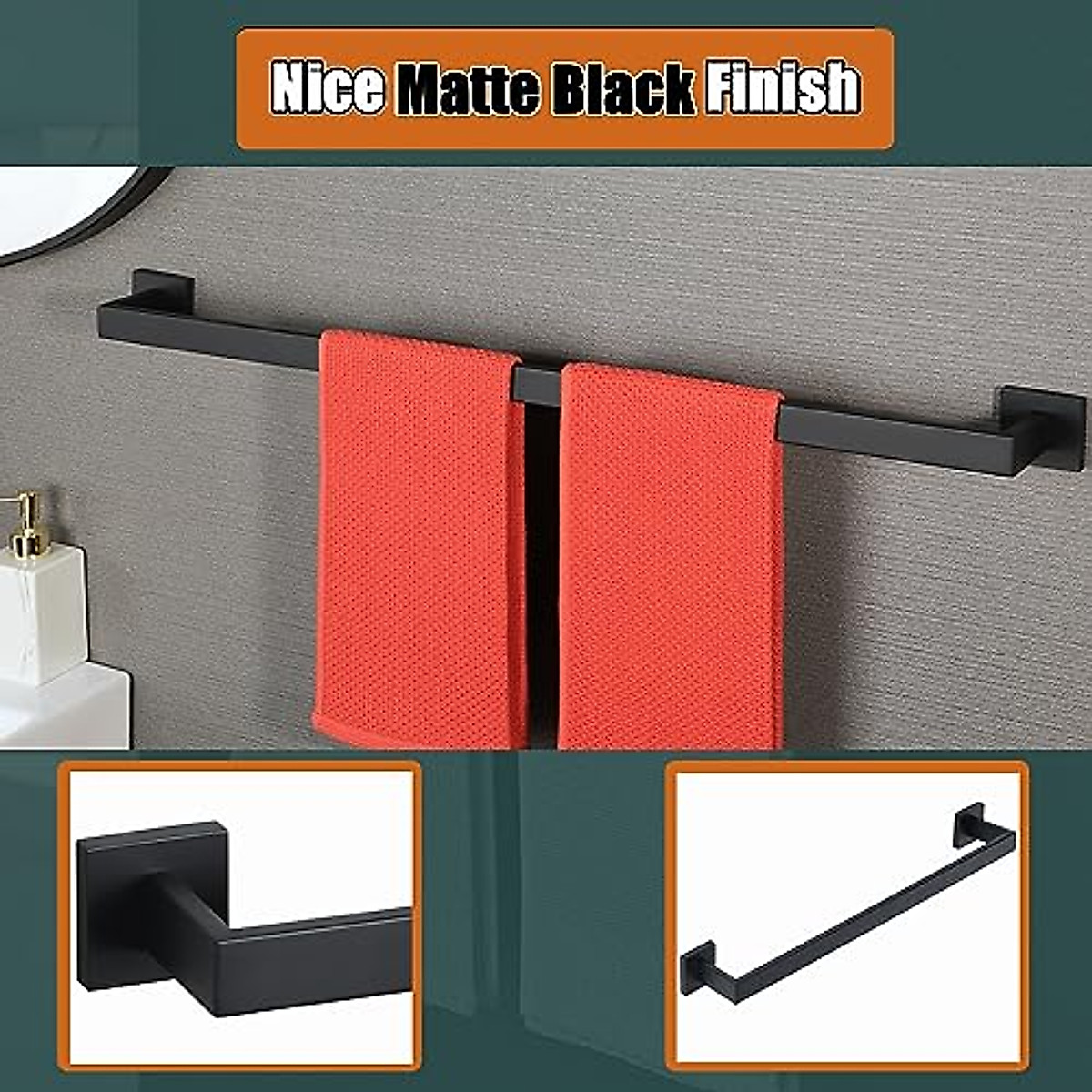 Alise Bath Towel Bars,28 Inch Towel Holder Towel Racks for Bathroom and Lavatory,SUS304 Stainless Steel Hand Towel Hanger Towel Rail Wall Mount,Matte Black