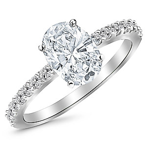 Houston Diamond District 14K White Gold 1.1 CTW ClasSI-SI2c SI-SI2de Stone Pave Set Diamond Engagement Ring w/ 0.75 Ct GIA Certified Oval Cut K Color SI1-SI2 Clarity Center