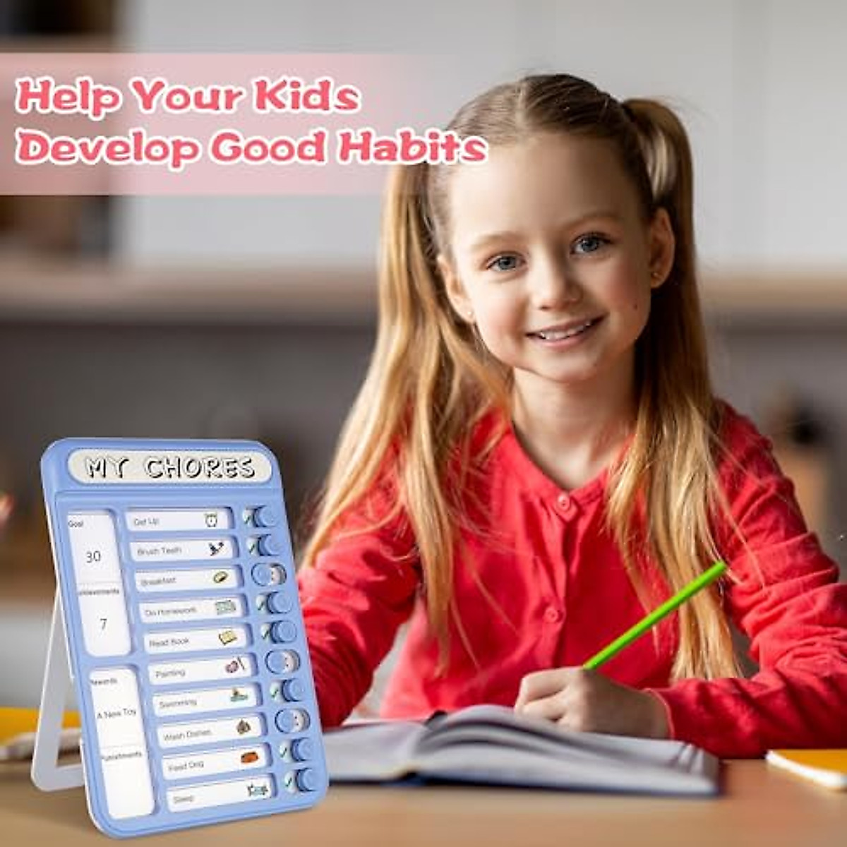 2 Pcs Dry Erase Chore Chart ADHD Tools for Kids Reusable to Do List Checklist Board with 6 Double Sided Erasable Detachable Cardstock RV Daily Routine Schedule Board for Home Desk (Blue, Pink)