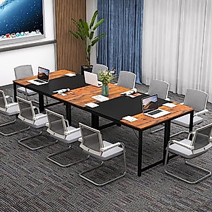Tangkula 63” x 24” Conference Table, Meeting Table with Metal Frame & Adjustable Foot Pads, Seminar Boardroom Table, Training Table for Office, Black & Rustic Brown