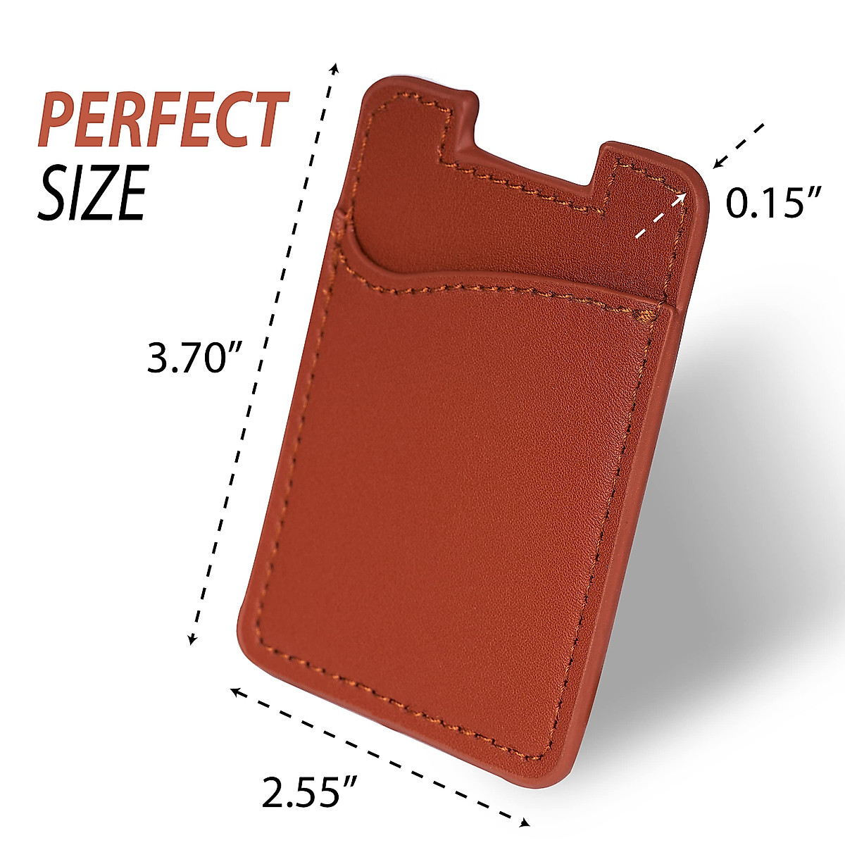 dizzy creek designs Premium Brown Leather Phone Wallet - 3.5"x3.7" Card Holder Stick on Wallet for iPhones and Android Smartphones - Easy to Attach