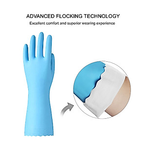 Bamllum Rubber Cleaning Gloves - 2 Pairs Latex Free Kitchen Cleaning Gloves with Cotton Liner- Household Dishwashing Gloves, Non- Slip Waterproof (Medium, Blue+Pink)