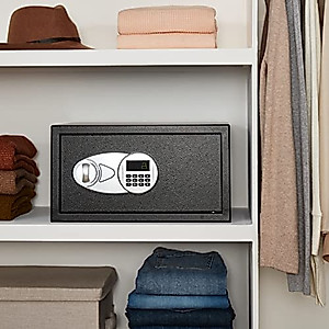 Amazon Basics Steel Security Safe with Programmable Electronic Keypad - Secure Cash, Jewelry, ID Documents - Black, 1 Cubic Feet, 16.93"W x 14.57"D x 9.06"H