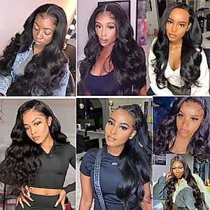 GOSSVOL 5X5 Closure Wigs Body Wave Lace Front Wigs Human Hair 150% Density 30 inch Body Wave Human Hair Wigs 5x5 Transparent Lace Closure Wig Pre Plucked with Baby Hair Natural Color Soft