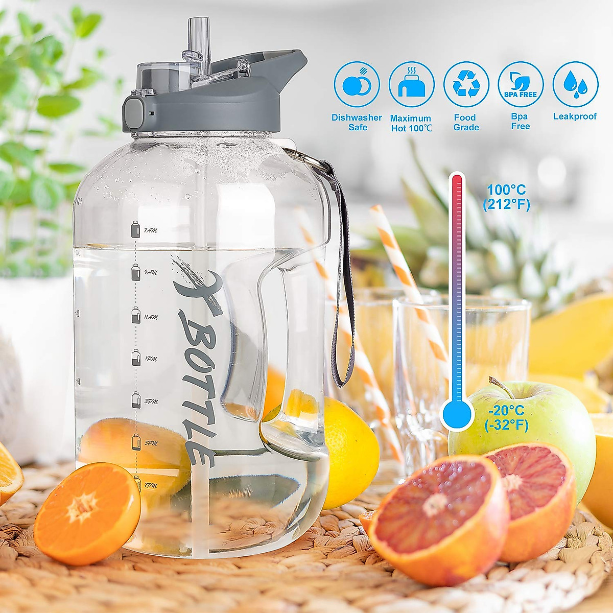 XBOTTLE 1 Gallon BPA Free Tritan Plastic Water Bottle with Straw & Chug Lid for Sports Camping