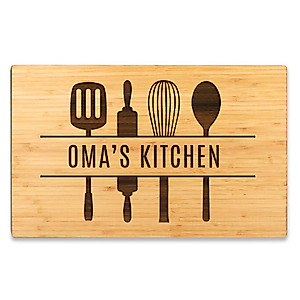 Andaz Press Large Bamboo Wood Cutting Board Gift, 17.75 x 11-inch, Oma's Kitchen, Utensils Graphic, 1-Pack, Laser Engraved Serving Chopping Board Christmas Birthday Chef Kitchen Ideas