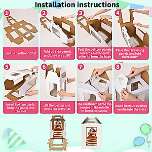 Hzzycaxli 6 Pack Tall Cake Boxes with 4 windows and Cake Boards,12x12x14 Inch Large Tiered Cake Box for Wedding Birthday Transport,10in 12in Durable White Bakery Box Disposable Cake Containers