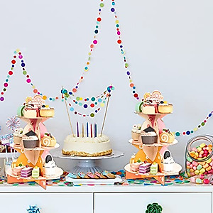 3 Tier Cupcake Stand 13.5Inch Cardboard Two Groovy Cupcake Stand Birthday Cupcake Tower Mini Dessert Stand for Girls Pink and Gold Birthday Baby Shower Party Supplies(1)