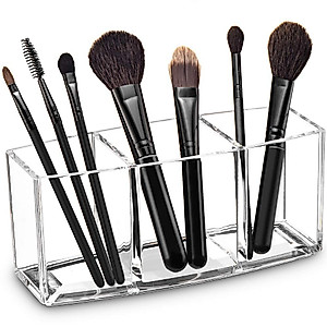 Acrylic Makeup Brush Organizer Holder Clear Cosmetic Brushes Storage with 3 Slots