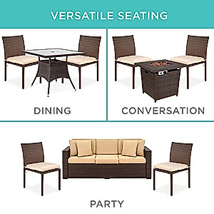 Best Choice Products Set of 4 Stackable Outdoor Patio Wicker Chairs w/Cushions, UV-Resistant Finish, and Steel Frame - Brown/Cream