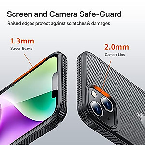 Auleegei Designed for iPhone 14 Case, [Military Grade Drop Tested] Slim Thin Shockproof Phone Case Translucent Anti-Scratch Carbon Fiber Hard PC Back and Soft TPU Bumper Edge, 6.1 inch, Back