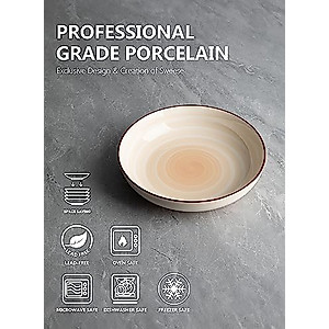 Sweese Pasta Bowls, 30 Ounce Salad Bowls, Neutral Serving Bowls, Pasta Bowls Set of 6, 8.3 Inch Porcelain Plate Bowls