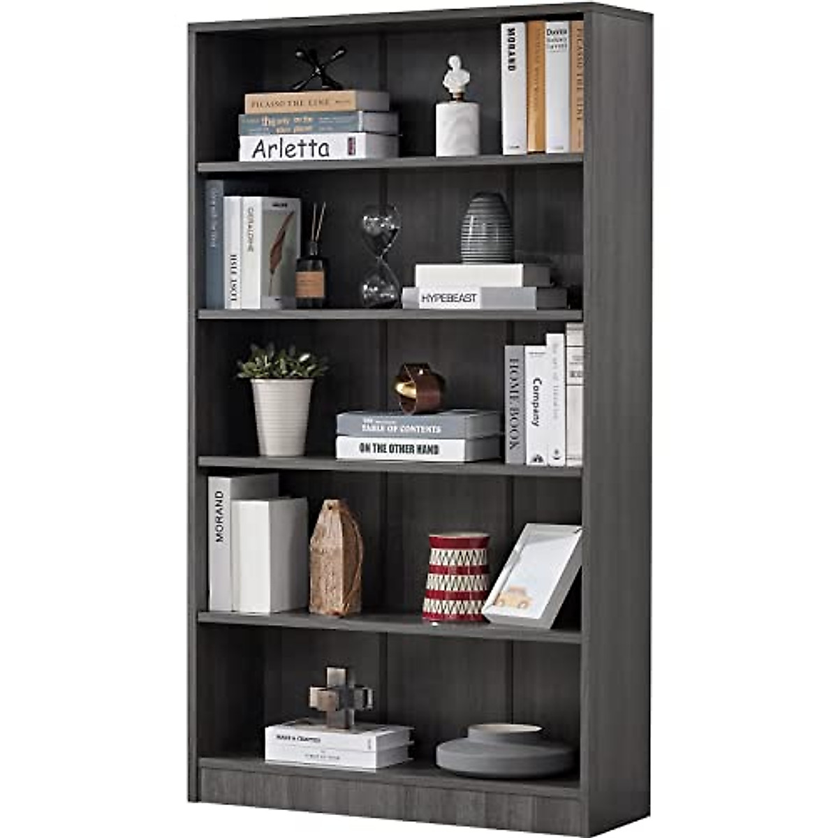 Farini Grey Bookshelf for Bedroom 5 Shelf Office Bookcase 60 Inches Tall Modern Wood Bookshelf for Living Room 5 Tier Wide Manga Bookshelf Library Bookcase
