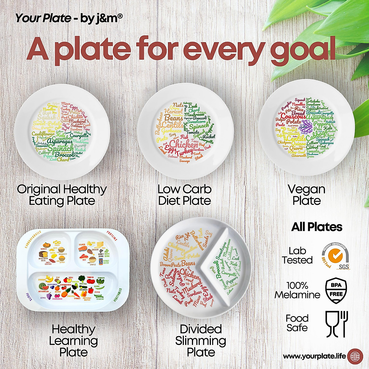 j&m Divided Portion Plate, Sections for Kids & Fussy Eaters, Learn Nutrition, Healthy Eating, Food Groups & Portion Sizes, Child-Friendly Melamine, Dishwasher-Safe