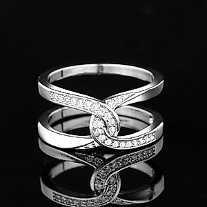 ZJQZBSS 925 Sterling Silver Fashion Shiny Micro Setting Diamond Simple Ring Cubic Zirconia Promise Ring CZ Eternity Engagement Wedding Rings for Women (6)