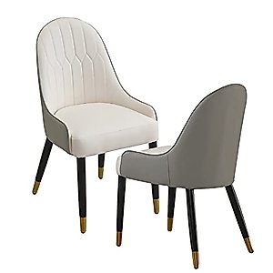 HomSof White Grey Dining Chair with PU Leather Color Solid Wood Metal Legs (Set of 2), 2 Pieces