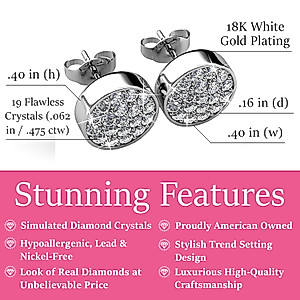 Cate & Chloe Nelly 18k White Gold Stud Earrings For Women | Silver Cubic Zirconia Earrings Studs With Round Cut Crystals, CZ Silver Earring Set, Fashion Earrings For Women, Hypoallergenic Earrings