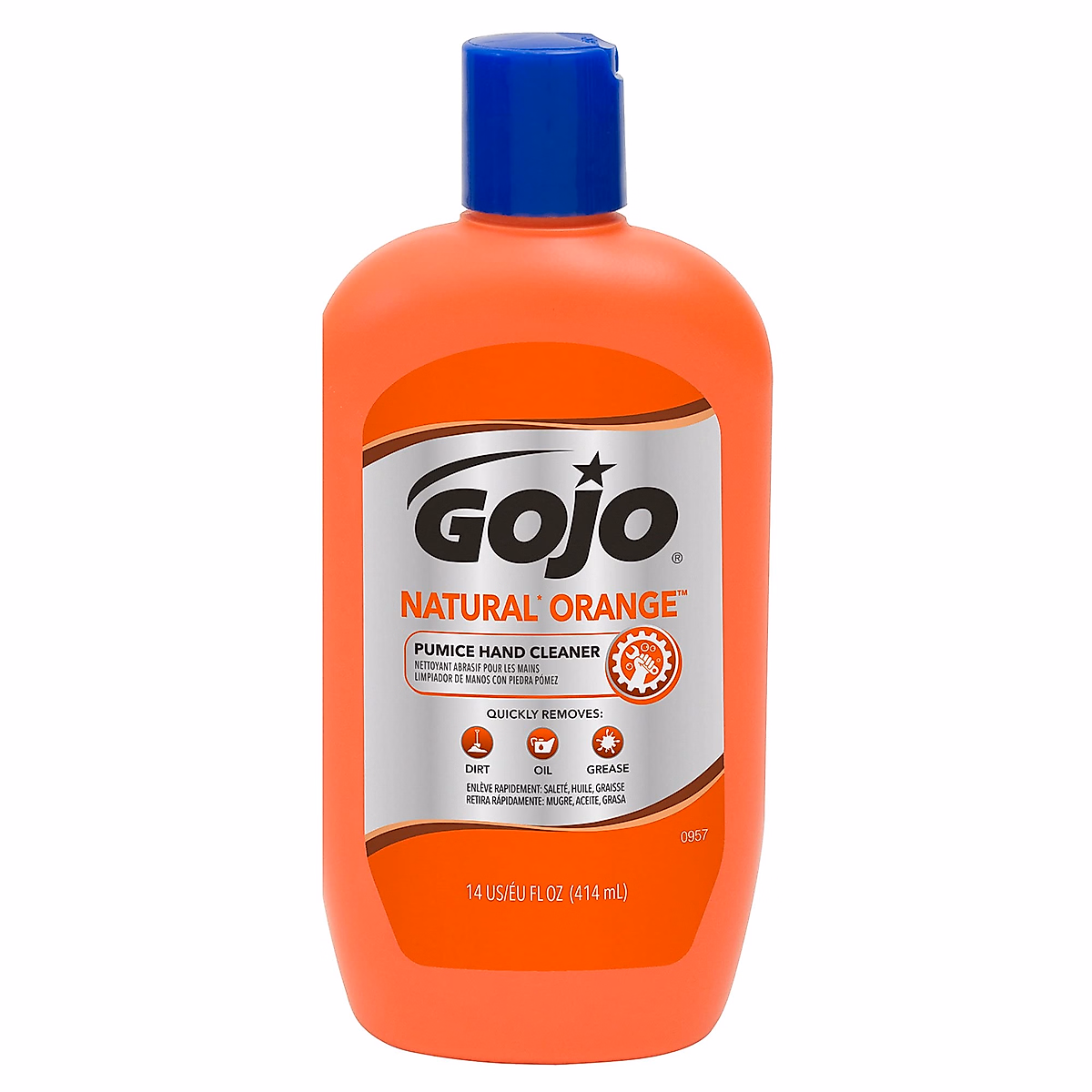 Gojo Soap Natural Orange Pumice Hand Cleaner Heavy Duty Cleaner Citrus Scented Scrub, 2 Bottles 14 OZ each [Total of 28 Oz.] with 2 compatible Sparklen Wooden Nail Brushes