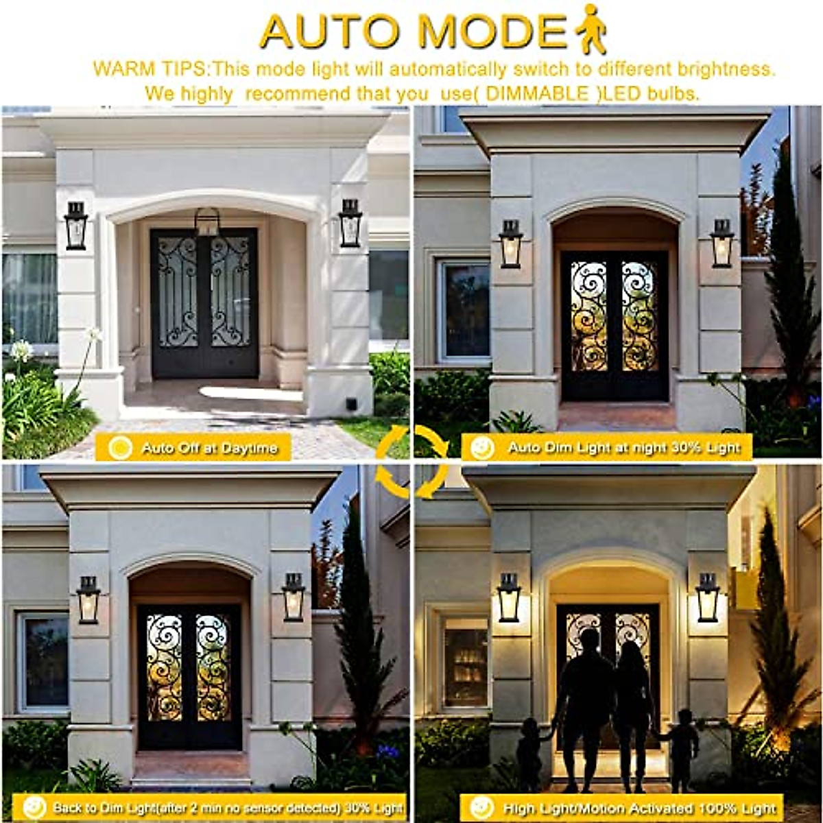 Karuoshirui Motion Sensor Outdoor Wall Lantern，Porch Lights Dusk to Dawn Sensor Exterior Light Fixtures Wall Mount，Aluminum Shell Black Outdoor Wall lamp Water Ripple Tempered Glass Outdoor Light