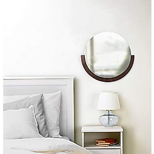 Umbra Mira Decorative Wall Entryway, Circular Mirror with Wood Frame on The Bottom Half, 22.5 Inch, Aged Walnut