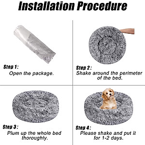 Calming Dog Bed, Dog Beds Fits up to 5 lbs Pets, Fluffy Donut Dog & Cat Bed Washable, Round Anti Anxiety Dog Bed, Small Dog Bed with Non-Slip Bottom (Grey White, 17" x 17")