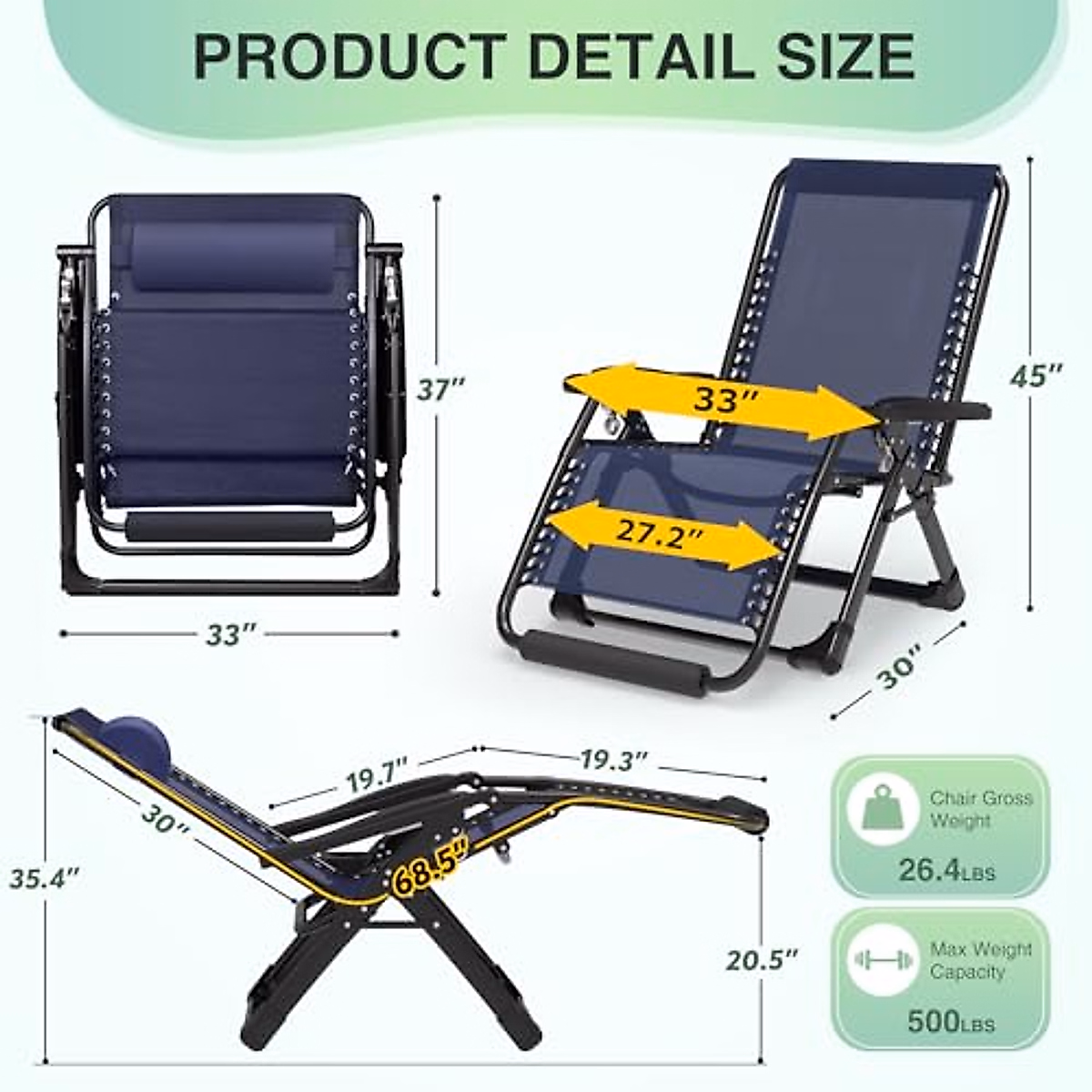 Suteck Patio Reclining Chair, Portable, Foldable, Durable, Adjustable, Comfortable, Blue