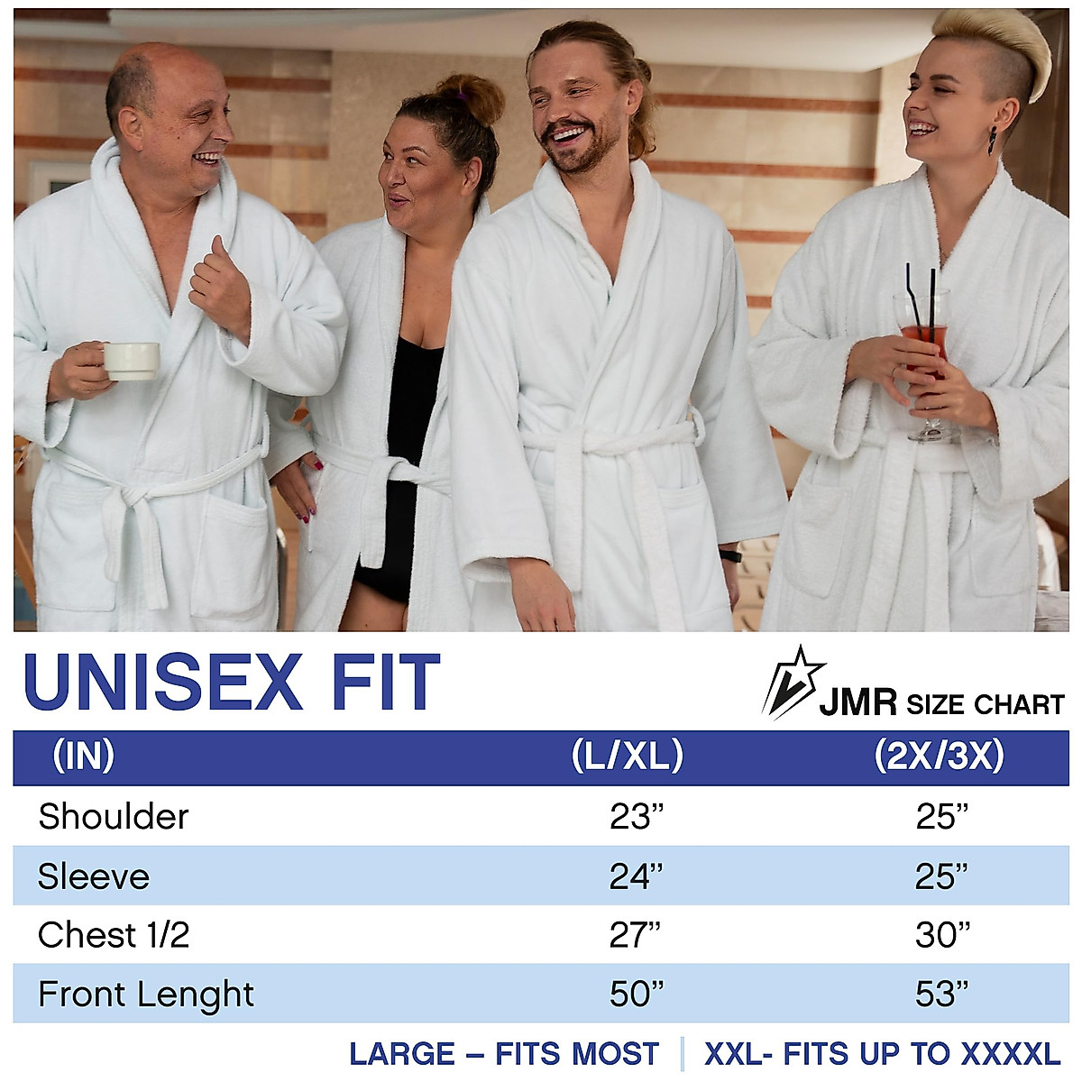 Unisex 100% Cotton Terry Cloth Bathrobe with Kimono Collar – Soft, Lightweight and Absorbent Towel Material – Ideal Robe for Men & Women at Home, Spa, Hotel, Sauna, Pool, Post Bath & Shower - White