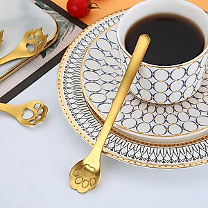 Golden Cat Paw Coffee Spoons, Cute Cat Paw/Dog Paw Stainless Steel Teaspoon Sugar Ice Cream Cake Dessert Spoon Stirring Spoon(Cat Paw,)