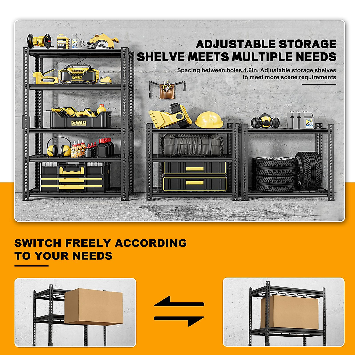 ZIKEBTUY 72" H Garage Shelving Heavy Duty Load 2000Lbs Storage Rack Shelf Adjustable 5-Tier Metal Garage Storage Shelves Industrial Shelving for Basement Warehouse 36" W x 16.2" D x 72" H