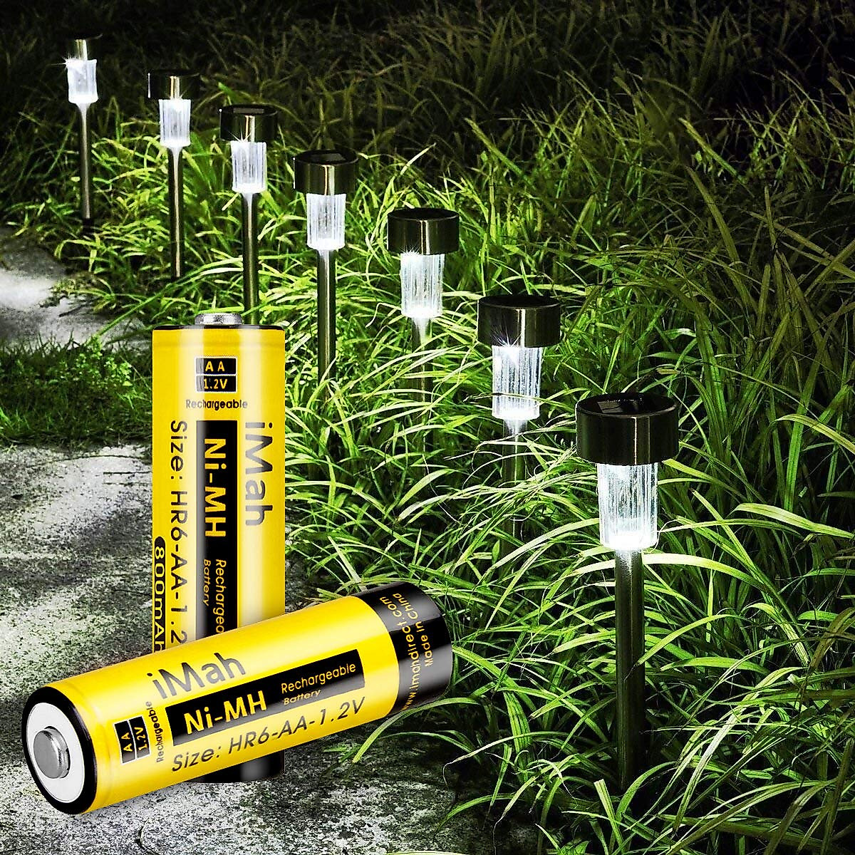 iMah HR6 AA Rechargeable Batteries for Solar Lights 800mAh 1.2V Ni-MH Battery for Outdoor Pathway Garden Lamps, Pack of 8