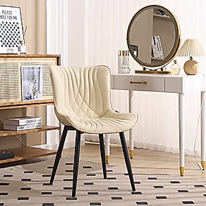 YOUTASTE Dining Chairs Set of 2 Upholstered Mid Century Modern Kitchen Dining Room Chairs Armless Faux Leather Accent Chairs Metal Vanity Lounge Chair with Back for Living Room Bedrooms,Beige