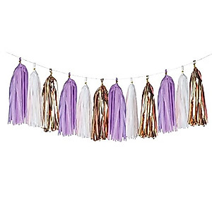 Monkey Home 20pcs of Tissue Paper Fans,Happy Birthday Banner Party Decorations Circle Dots,Paper Garland Tissue Paper Tassel for First Birthday Baby Shower Supplies (Rose Gold,Light Purple Theme)