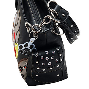 HW Collection Dog Paw Print Handbag Women Shoulder Purse Wallet Set Western Style (Black)