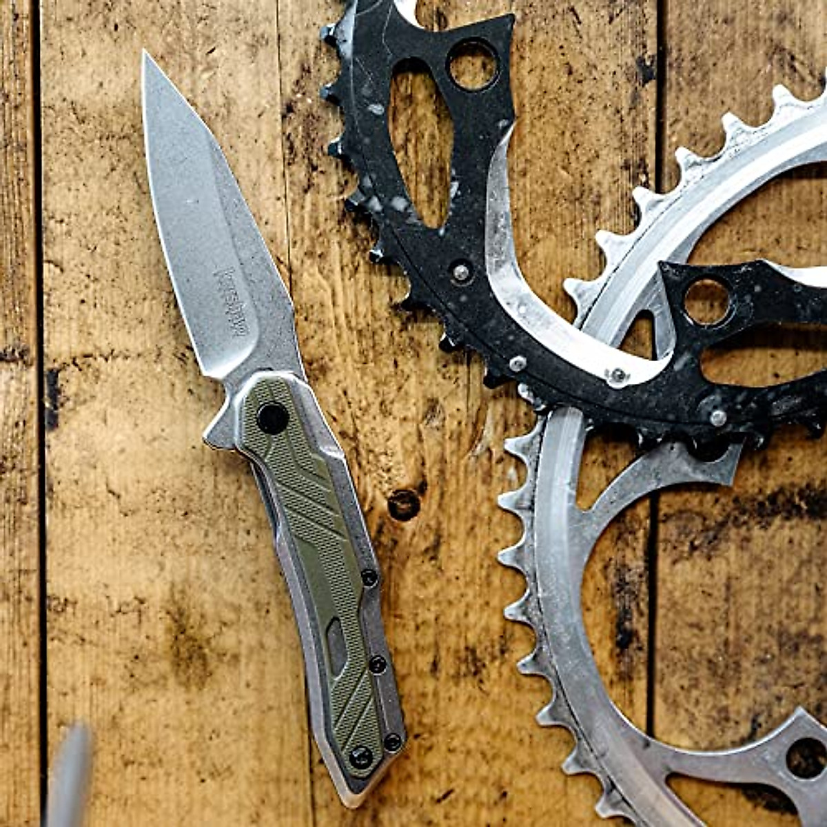 Kershaw Salvage Pocket Knife, Assisted Opening with 2.9 inch Reverse Tanto Blade, Stainless Steel, Deep Carry Pocketclip,Green