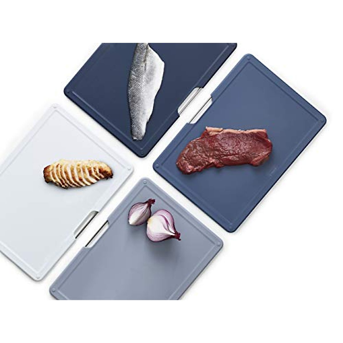 Joseph Joseph Folio 4-Piece Color coded Cutting Board Set, Slimline Case for Organized Storage, Large - Graphite