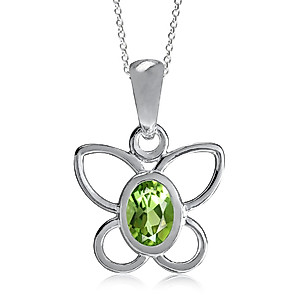 Silvershake Natural Peridot 925 Sterling Silver Butterfly Solitaire Pendant with 18 Inch Chain Necklace