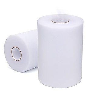 2 Pcs Tulle Fabric Rolls 6 Inch 100 Yards Polyester Tulle Gift Bow Tulle Roll Spool Fabric for Sewing Table Skirt and Birthday Party Wedding Decorations DIY Crafts Supplies (White)