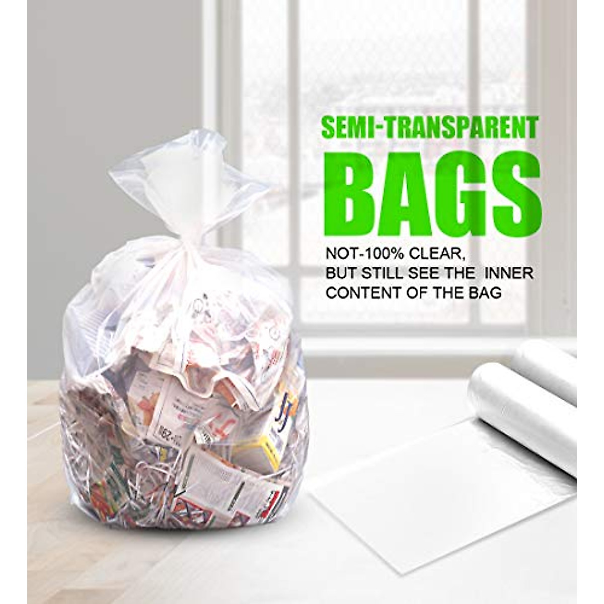 FORID 13 Gallon Trash Bags - Clear Plastic Garbage Bags Medium Tall Trash Can Liners for Kitchen Office Home Waste Bins Unscented One Box with 5 Roll 110 Count 55 Liter