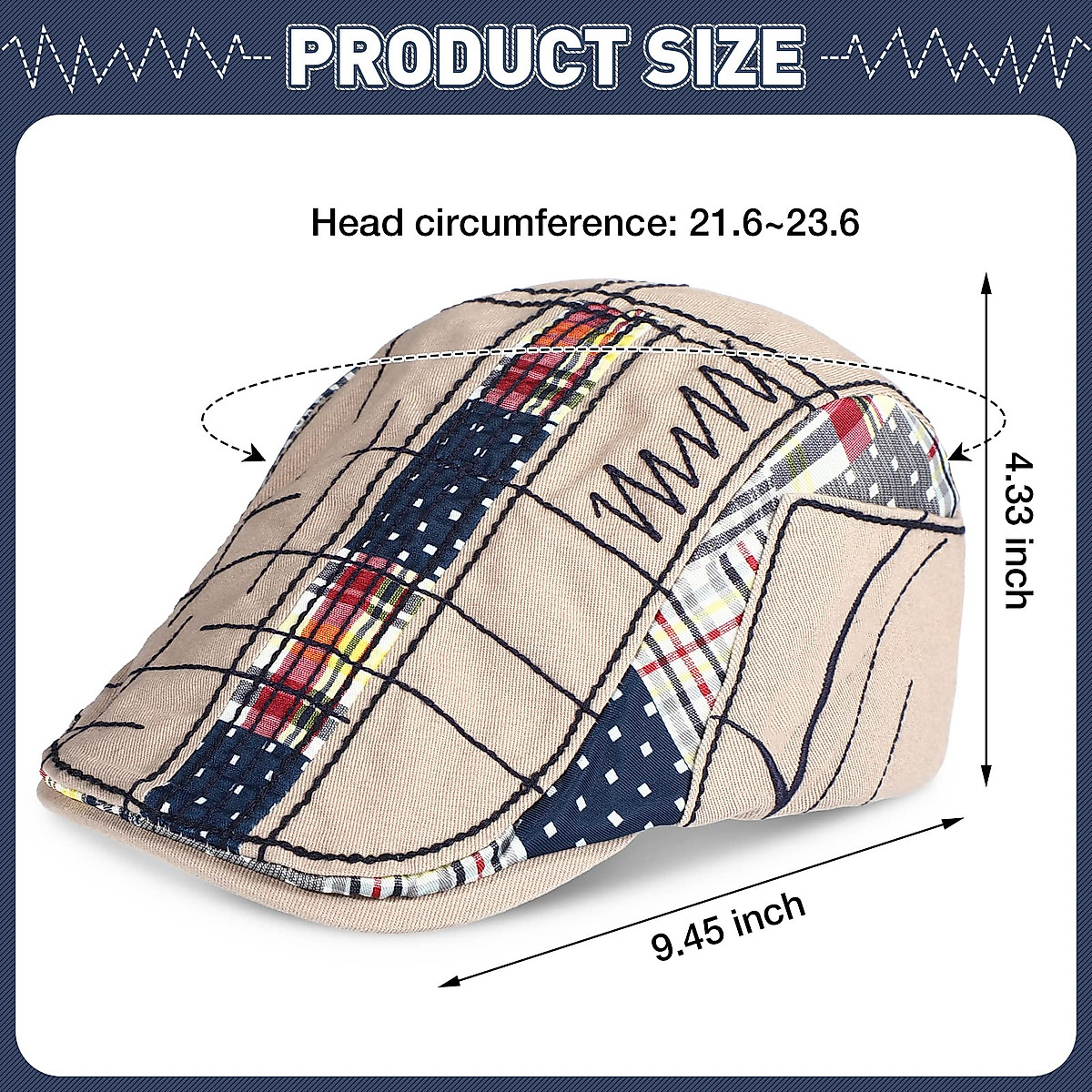 Geyoga 3 Pack Men Beret Hat Patchwork Newsboy Hats Adjustable Cabbie Hats for Men Cotton Flat Cap for Driving Hunting Fishing Outdoor Activities