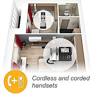 AT&T CL84307 Dect 6.0 Expandable Corded/Cordless Phone with Smart Call Blocker, Silver/Black with 3 Handsets