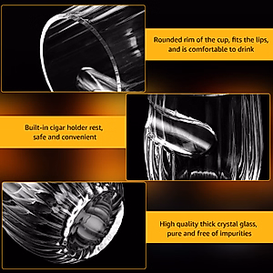 MortyGrove Cigar Whiskey Glasses with Cigar Holder-Set of 2,Old Fashioned Whiskey Glass With Indented Cigar Rest Crystal Whiskey Glasses Gift, Gifts for Men(12oz)