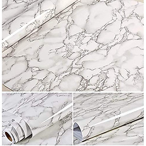 Grey Marble Look Wall Paper Gloss Film Vinyl Self Adhesive Backing Granite Shelf Liner Peel and Stick Wall Decal for Covering Counter Top Kitchen Cabinet (24''x79'')