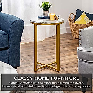 Best Choice Products 16in Faux Marble Accent Table, Modern End Table, Small Coffee Table Home Decor for Living Room, Dining Room, Tea, Coffee w/Metal Frame, Foot Caps, Designer - White/Bronze Gold
