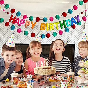 Meygajoe Pre-Strung Happy Birthday Banner - Felt Ball Garland - HAPPY BIRTHDAY Garland, Rainbow Birthday Decorations, Personalized Happy Birthday Sign for Birthday Decor, Party Decor, Photo Prop