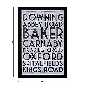 Amazon Brand – Stone & Beam Modern Black & White London Street London Street Names Print Wall Art, Black Frame, 18" x 26"